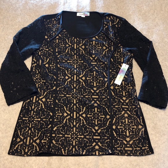 indigo Rose | Tops | Indigo Rose Lace Front Top With 34 Sleeves | Poshmark